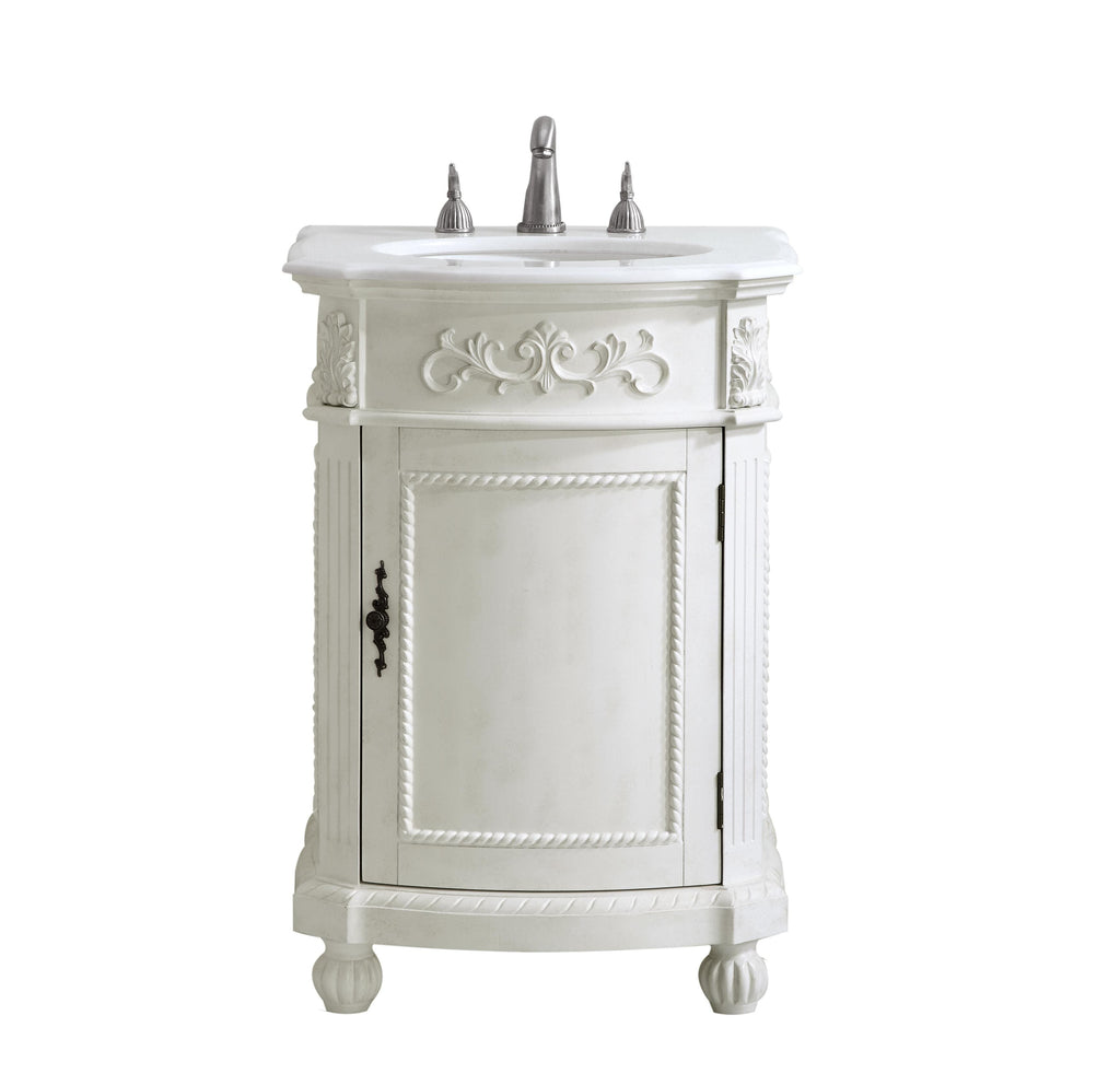 24 Inch Single Bathroom Vanity In Antique White With Ivory White ...