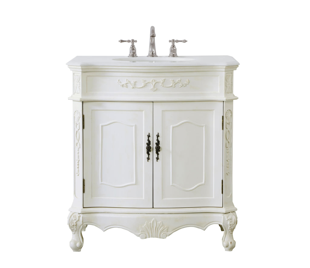 32 Inch Single Bathroom Vanity In Antique White With Ivory White ...