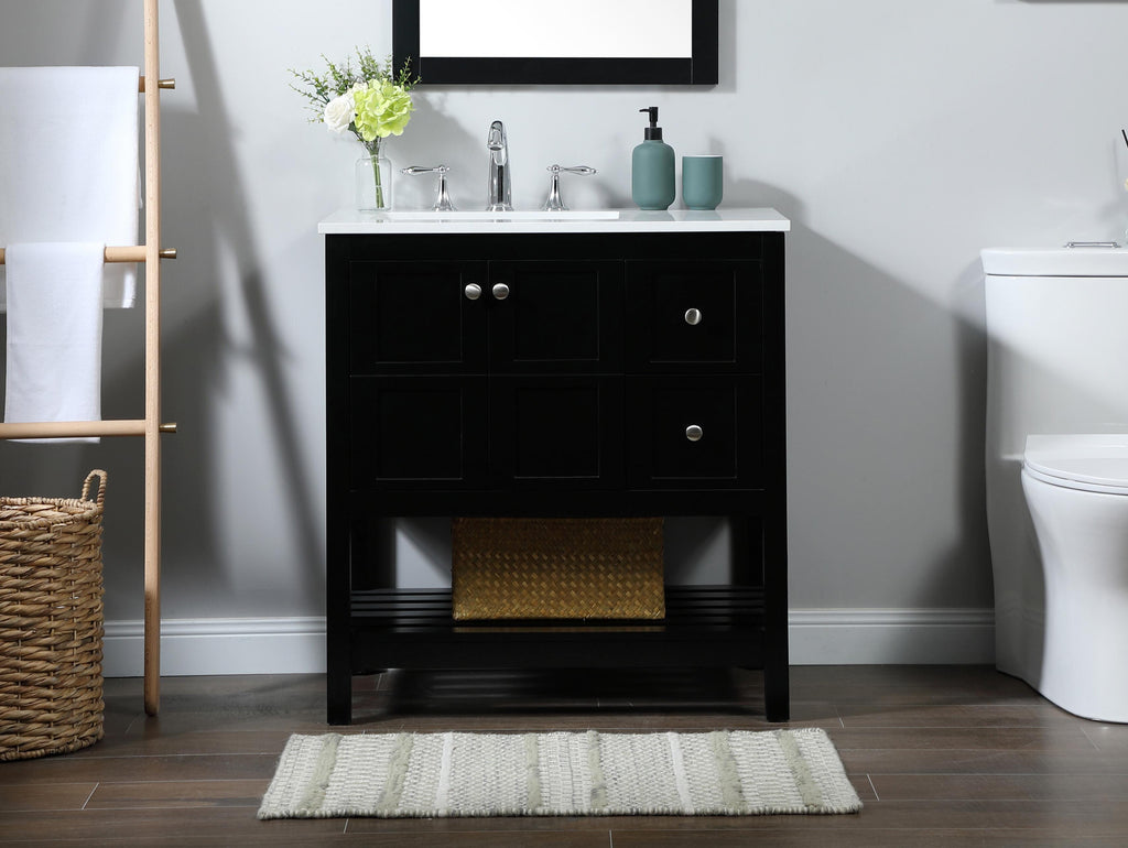 32 Inch Single Bathroom Vanity In Black | Elegant Theo | ELG-VF16432BK ...