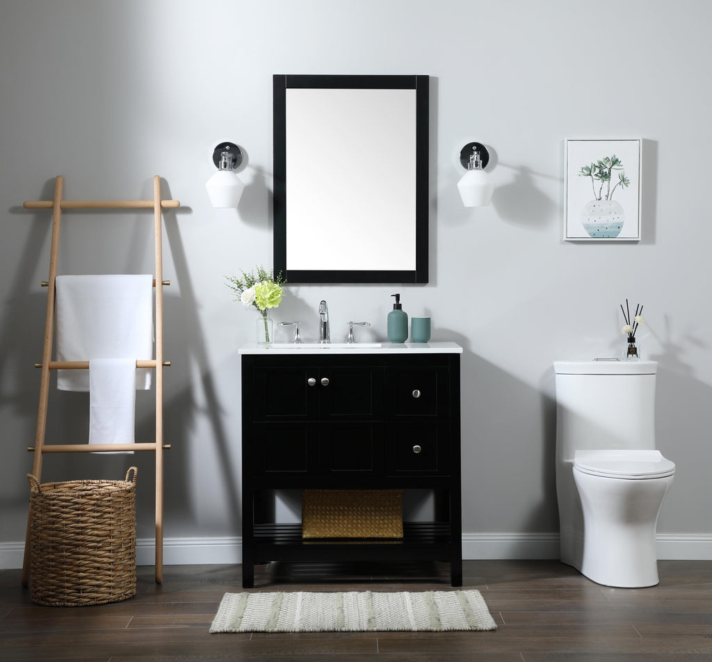 32 Inch Single Bathroom Vanity In Black | Elegant Theo | ELG-VF16432BK ...