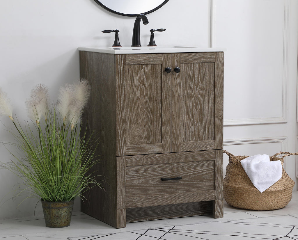 24 Inch Single Bathroom Vanity In Weathered Oak | Elegant Soma | ELG ...